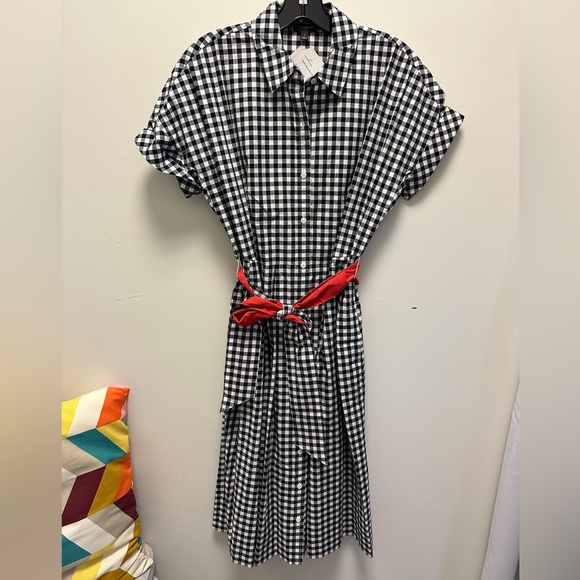 Talbots | Dresses | Talbots Black And White Checkered Button Down Midi ...
